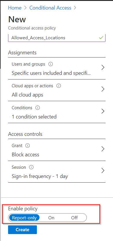 Create Azure conditional access policy with named location ...