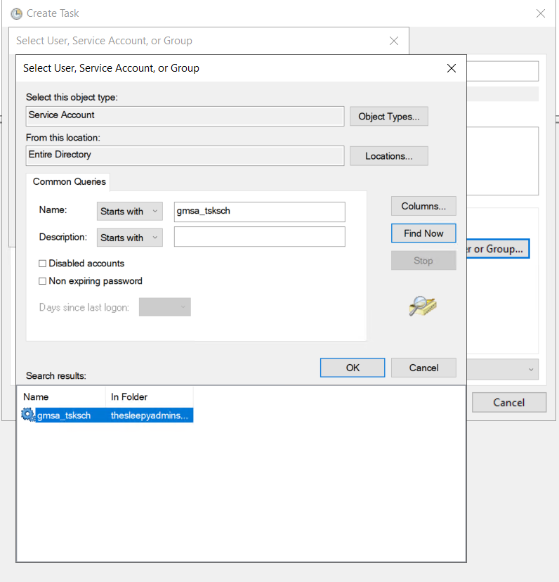 Using Group Managed Services Account with Scheduled Tasks – TheSleepyAdmins