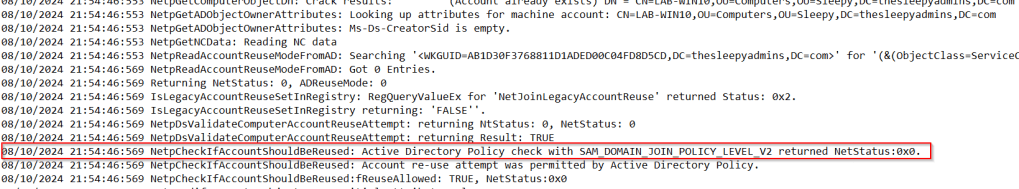 Computer Account Re-Use Domain Join: SAM_DOMAIN_JOIN_POLICY_LEVEL_V2 ...