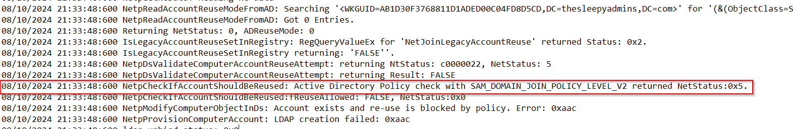 Computer Account Re-Use Domain Join: SAM_DOMAIN_JOIN_POLICY_LEVEL_V2 ...